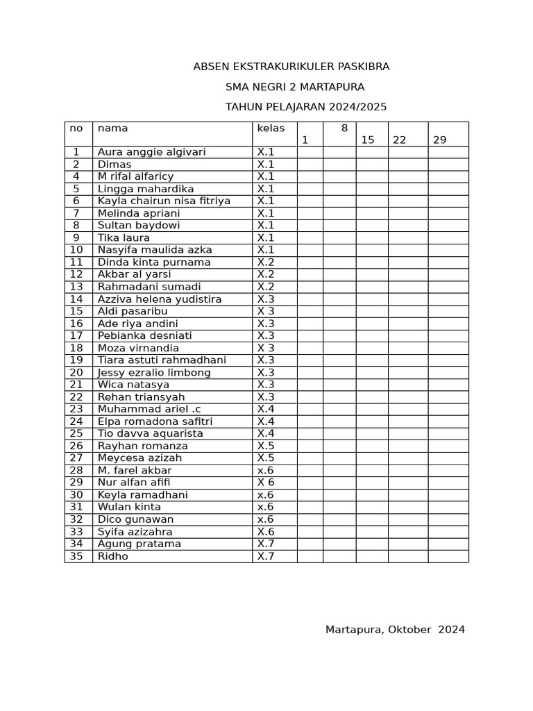 Absen TTD X.1 Oktober | PDF