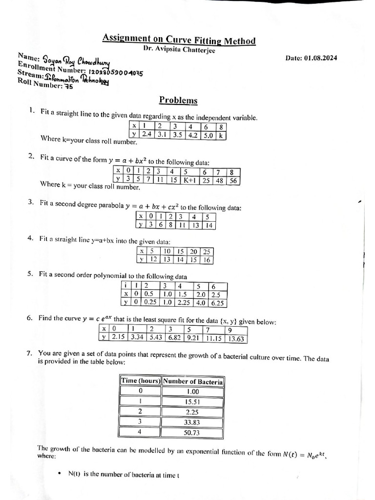 Curve Fitting Maths Assignment | PDF