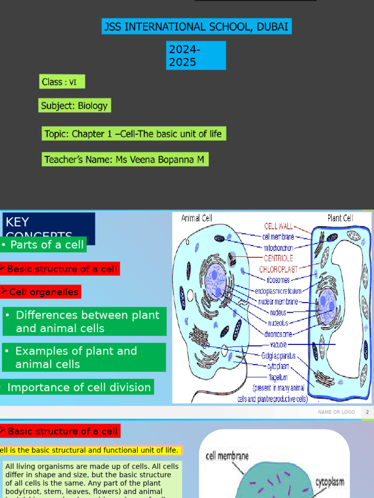Modified JSS 2 PPT - Std 6- Biology - Veena- Chapter 2- Parts of a Cell- Module 8 - Copy | PDF ...
