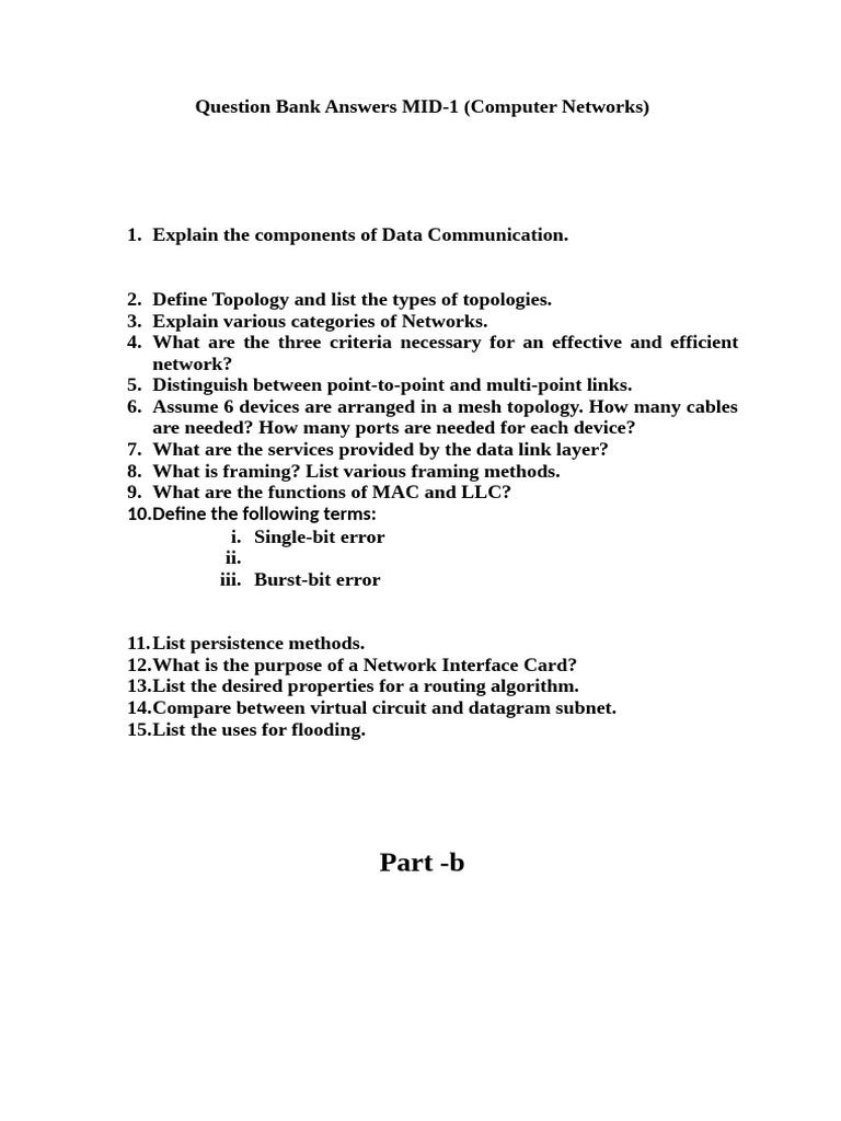 Question Bank Answers MID | PDF | Computer Network | Radio Propagation