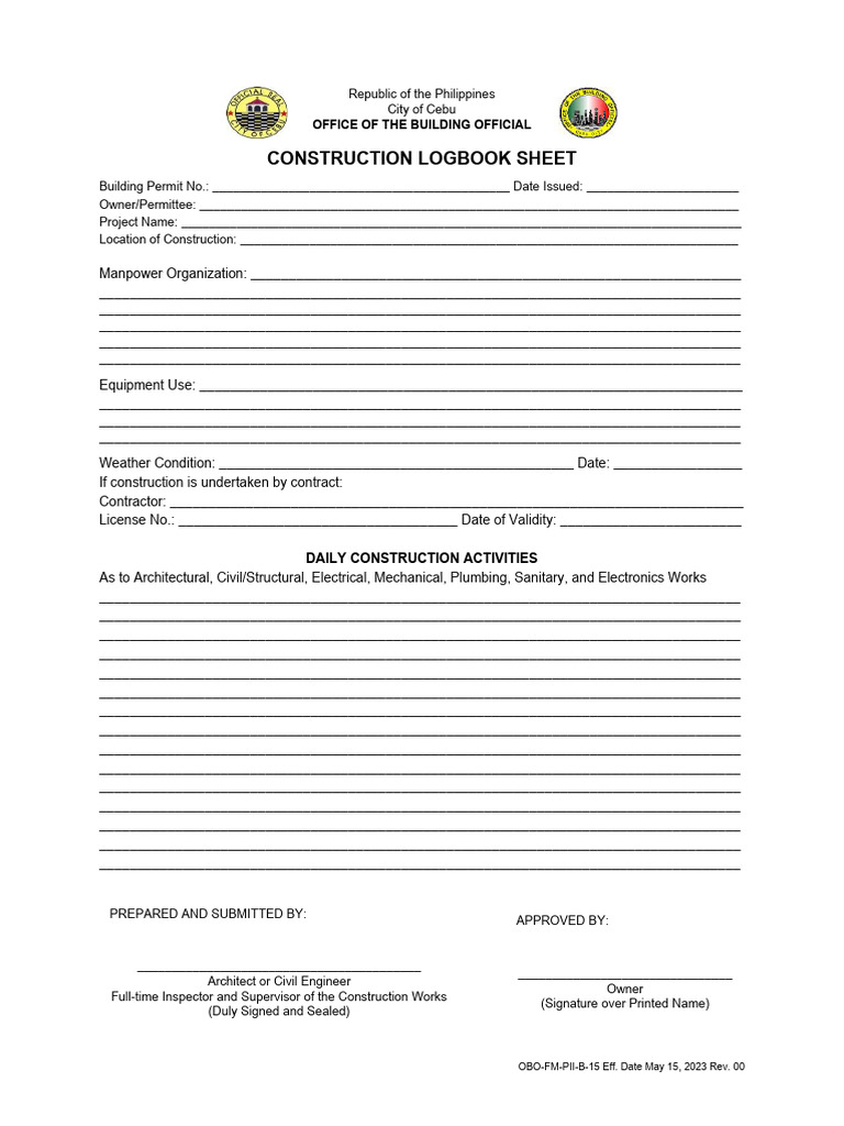 Construction Logbook Template for Cebu | PDF | Real Estate | Engineering