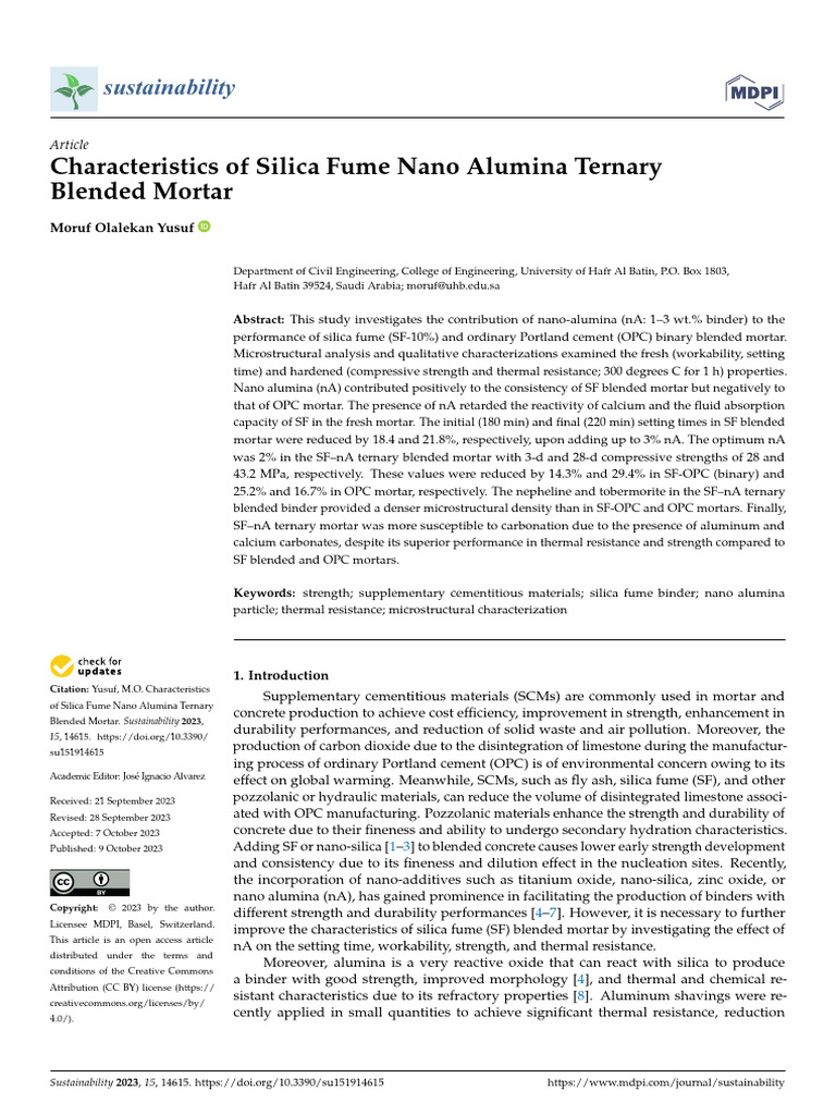 Characteristics of Silica Fume Nano Alumina Ternar | PDF | Concrete | Cement