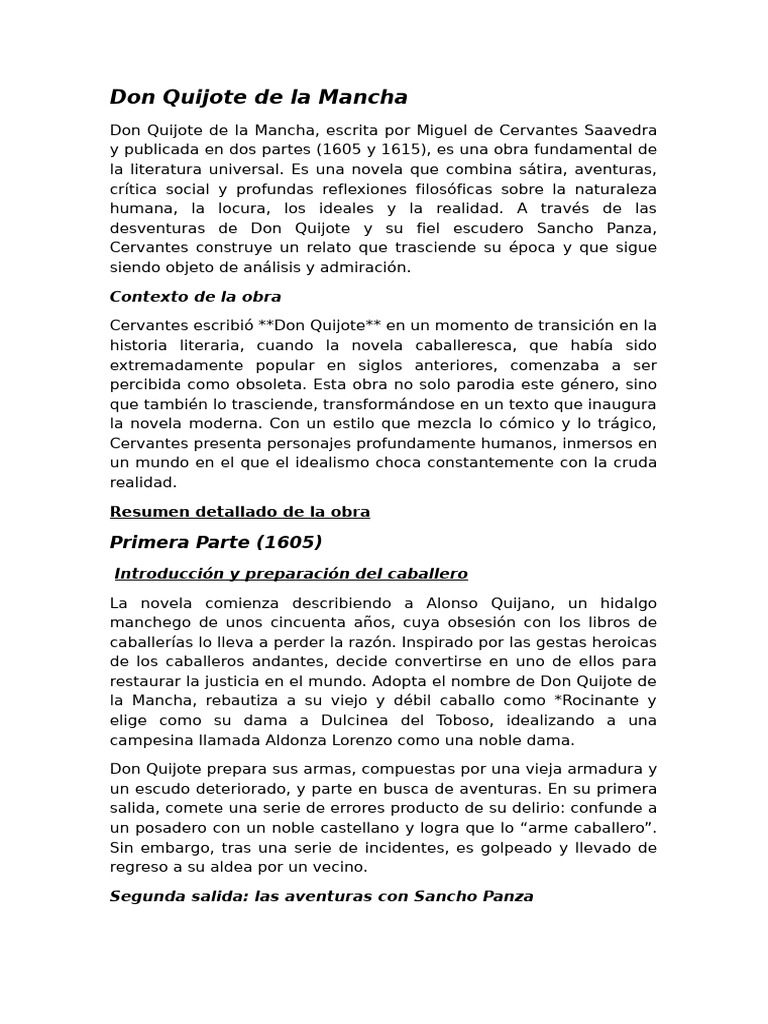 Resumen Don Quijote | PDF | Don Quijote