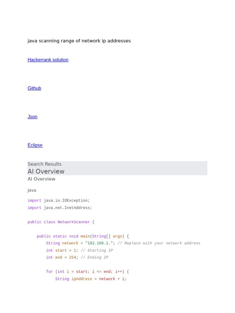 java scanning range of network ip addresses AI Overview | PDF