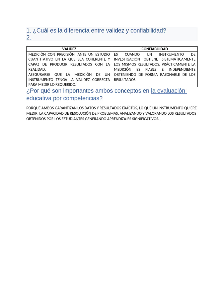 DIFERENCIAS ENTRE Validez y Confiabilidad | PDF