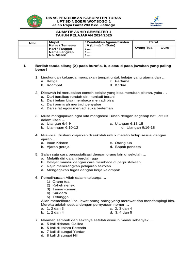 Sas Ganjil KLS 5 2024-2025 | PDF