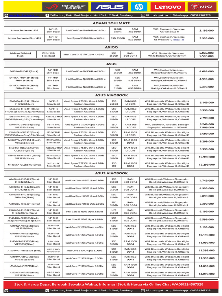 Pricelist-Jembar Jaya - Laptop-Oktober-2024-Update-3 | PDF | Intel ...