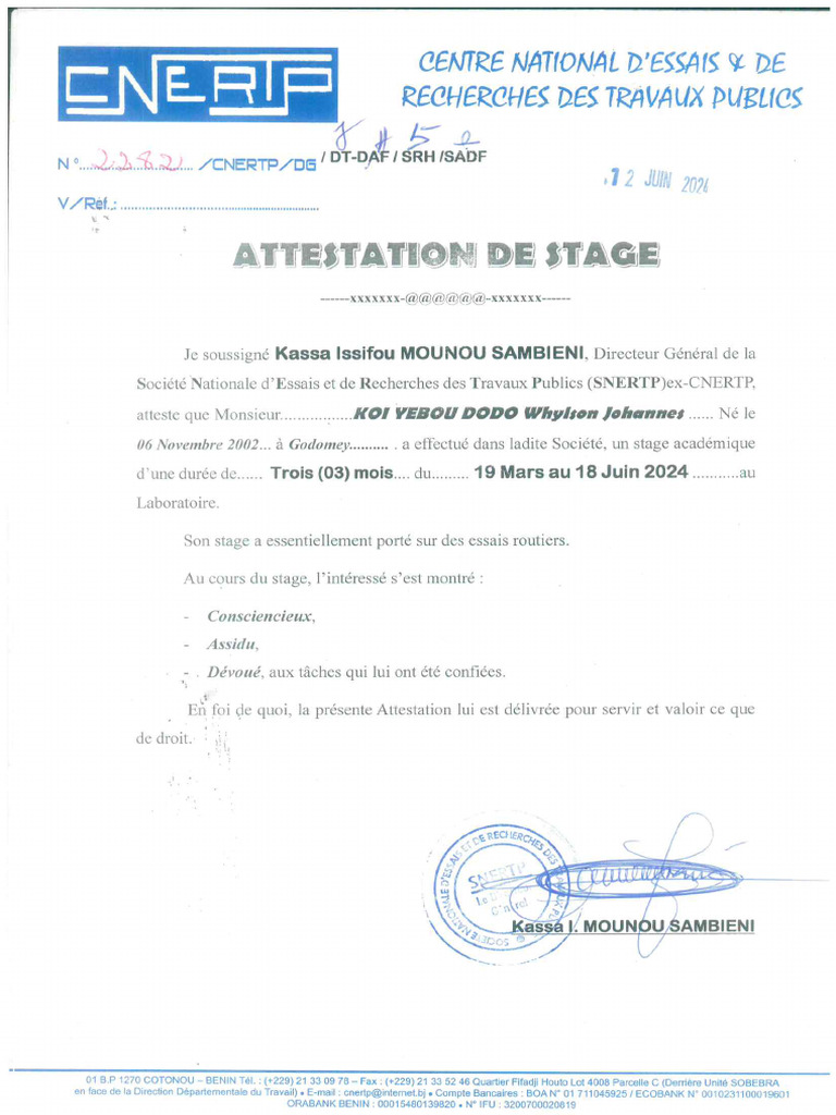 Attestation de Stage 2024 | PDF
