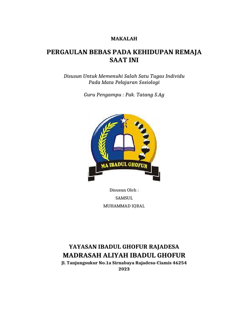 Cover Makalah Sosiologi No | PDF