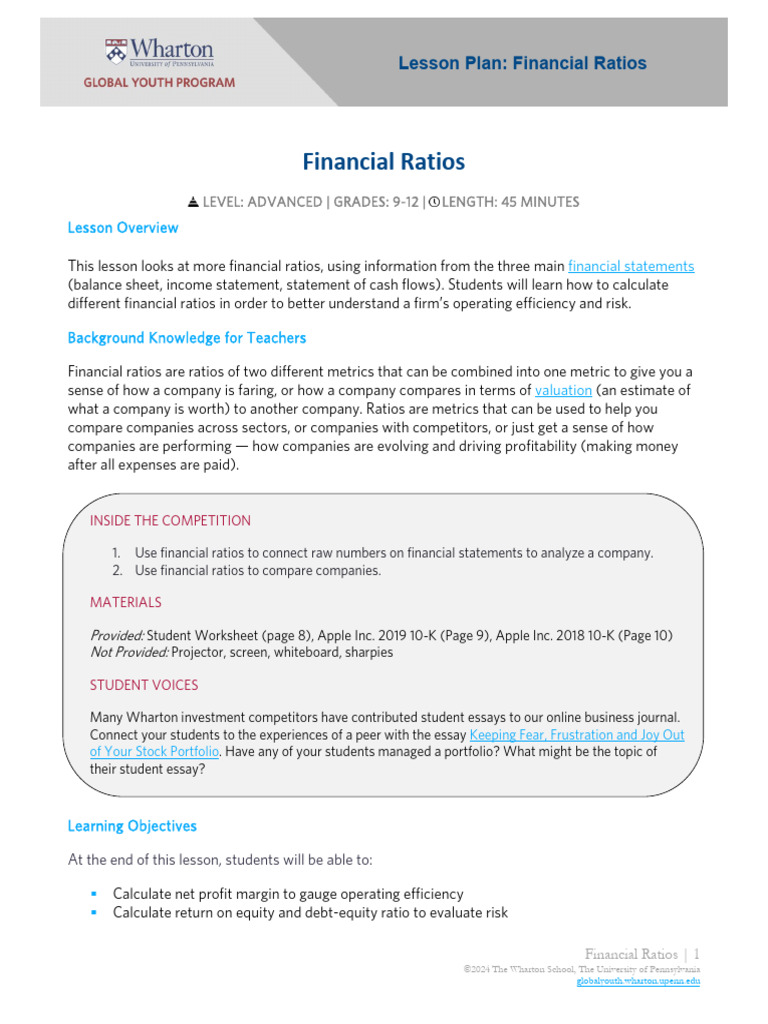 Unit 3.7-Financial Ratios | PDF | Equity (Finance) | Price–Earnings Ratio