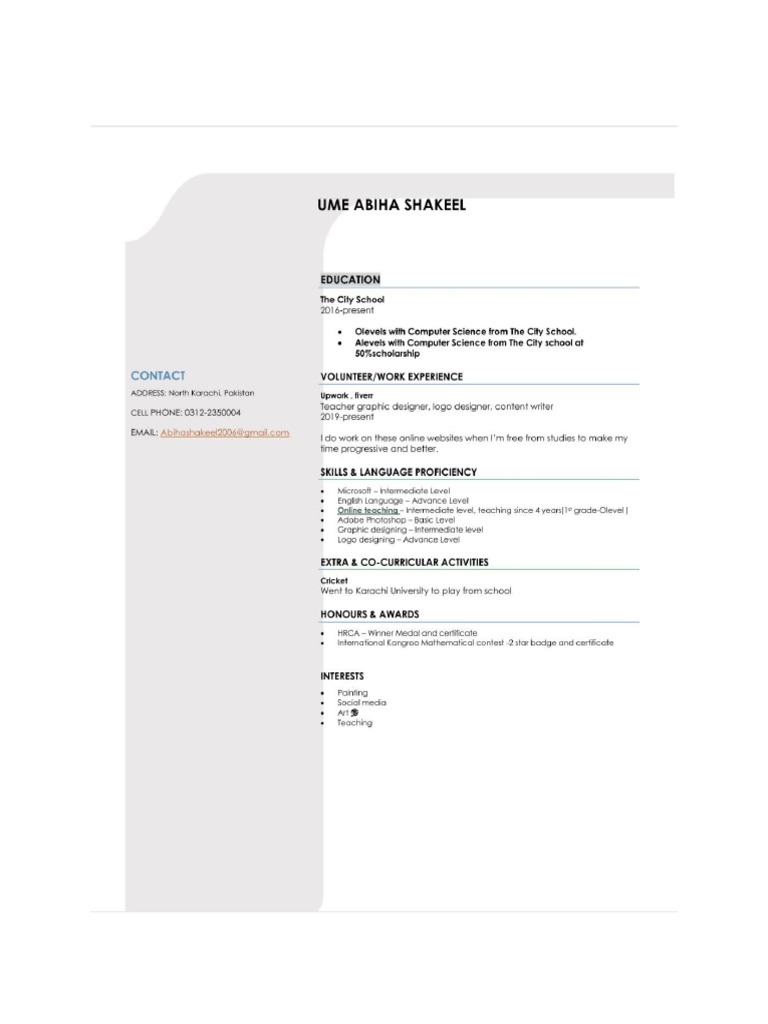 Ume Abiha Shakeel Resumè | PDF