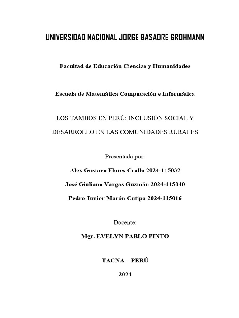 Tambos en Perú: Inclusión y Desarrollo Rural | PDF | Pobreza | Pobreza ...