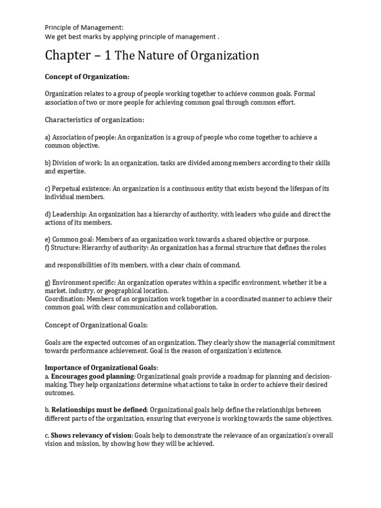 Nature of Organization Note | PDF | Goal | Innovation