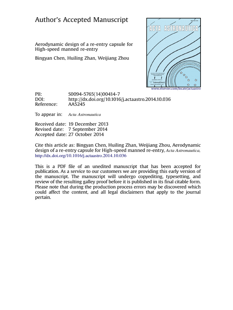 Aerodynamic Design of A Re-Entry Capsule For | PDF | Computational ...