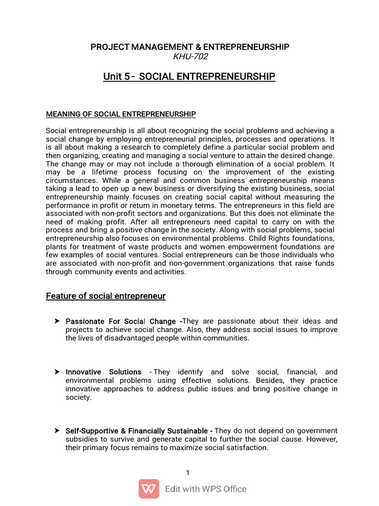 Unit 5 Of Project Management And Entrepreneurship Pdf