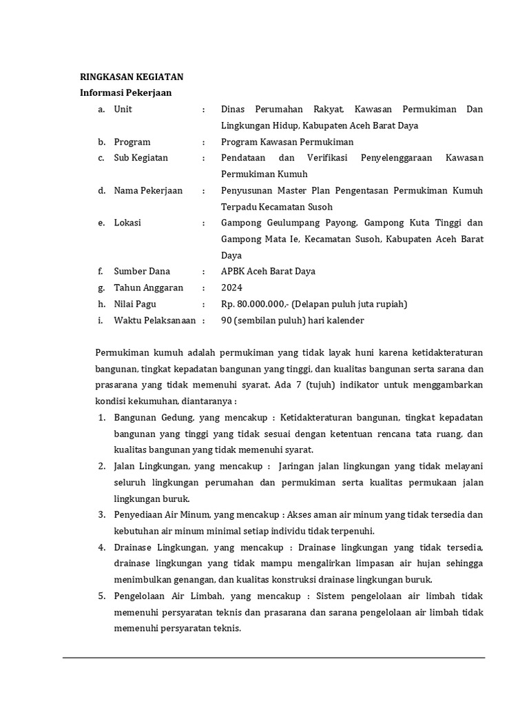 Uraian SingkatMasterplan Kumuh Susoh | PDF