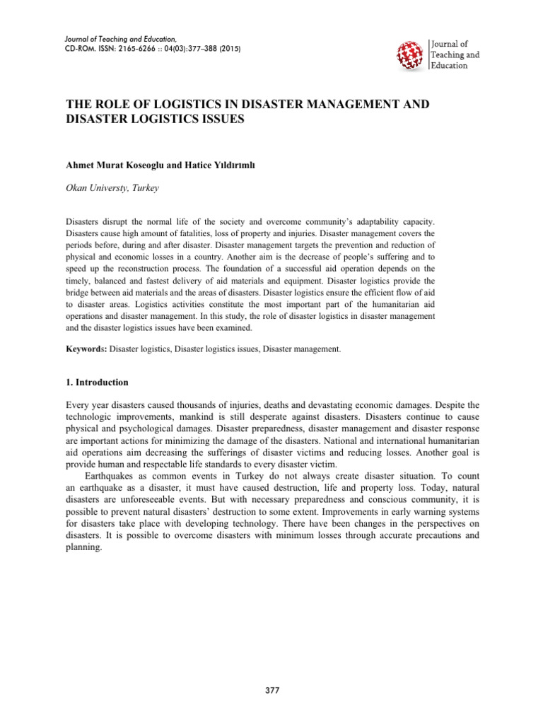 Logistics in Disaster Management | PDF | Emergency Management | Logistics