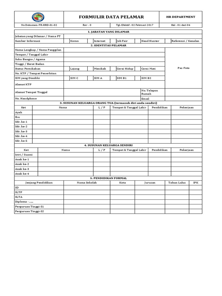 HRD-01-02 Formulir Data Pelamar - OK | PDF