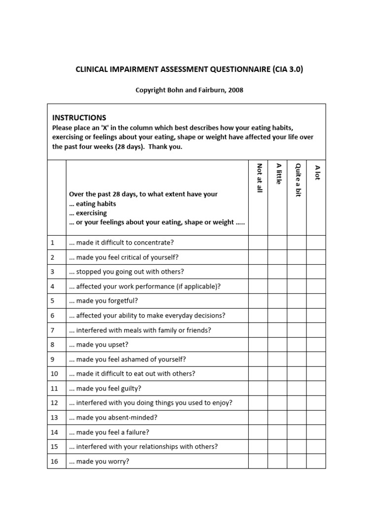 Clinical Impairment Questionnaire CIA 3.0 | PDF