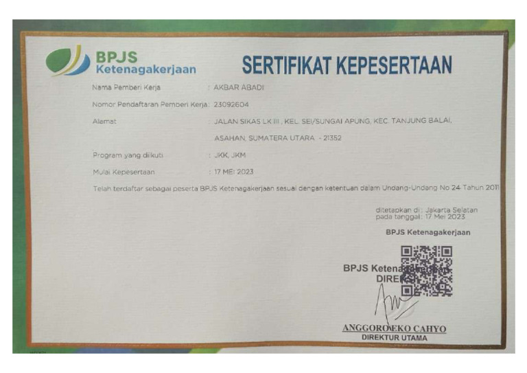 BPJS KETENAGAKERJAAN CV AKBAR ABADI | PDF