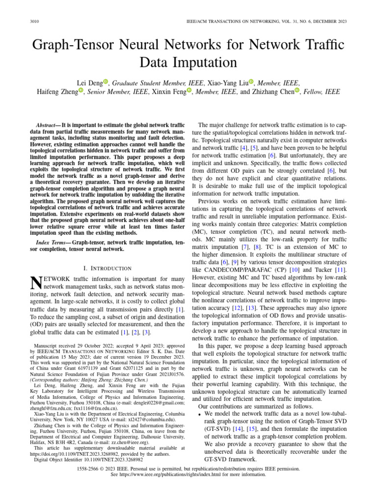 Graph Tensor Neural Networks For Network Traffic Data Imputation Pdf Artificial Neural