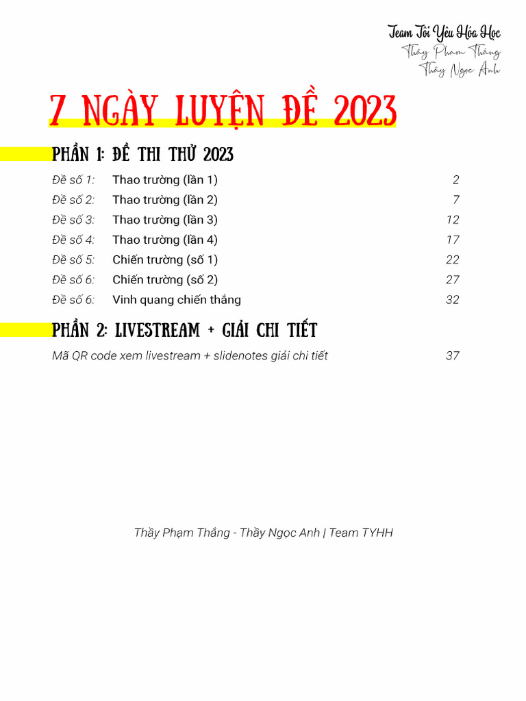 7 NGÀY THỬ THÁCH LUYỆN ĐỀ 2023 - TYHH | PDF