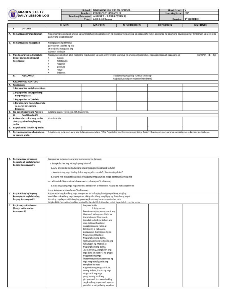 DLL_ESP 5_Q1_W2 | PDF