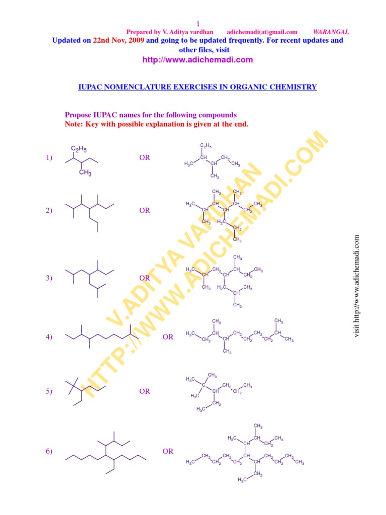 IUPAC Nomenclature Exercises in Organic Chemistry | PDF | Methyl Group ...