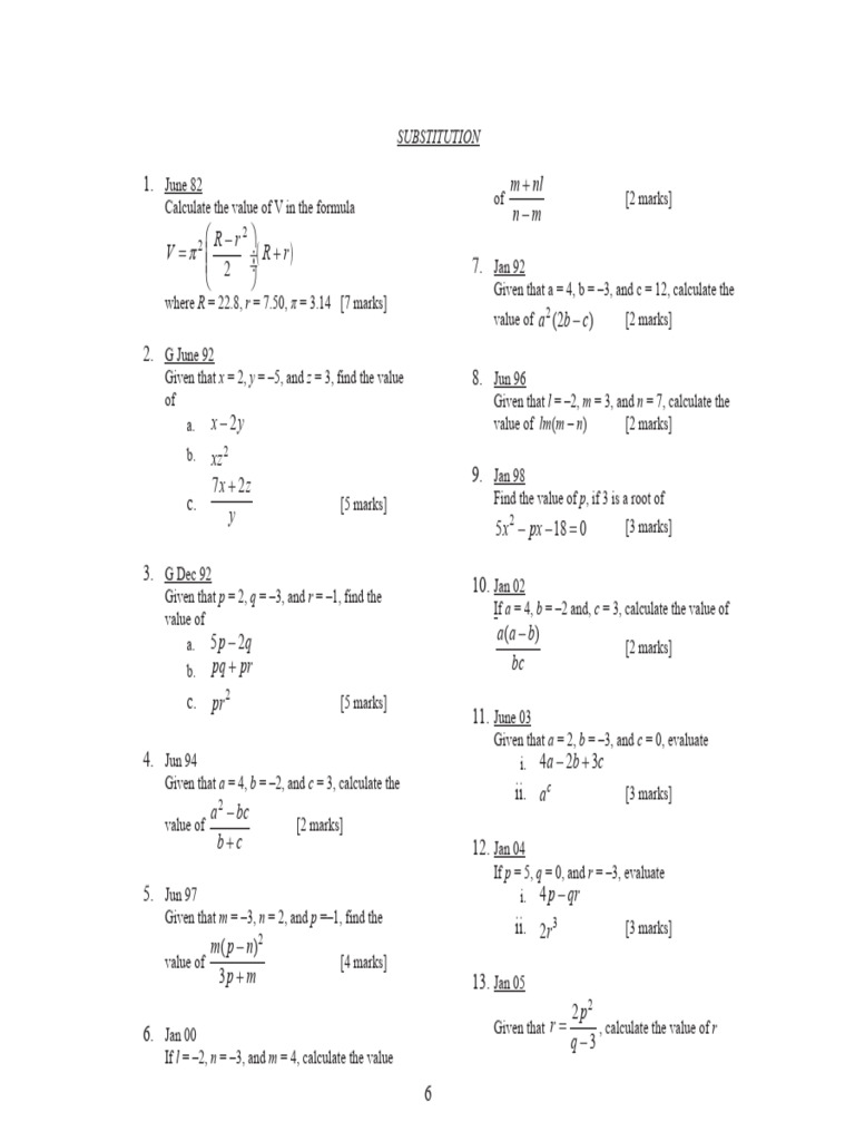 Algebraic Substitution Pdf