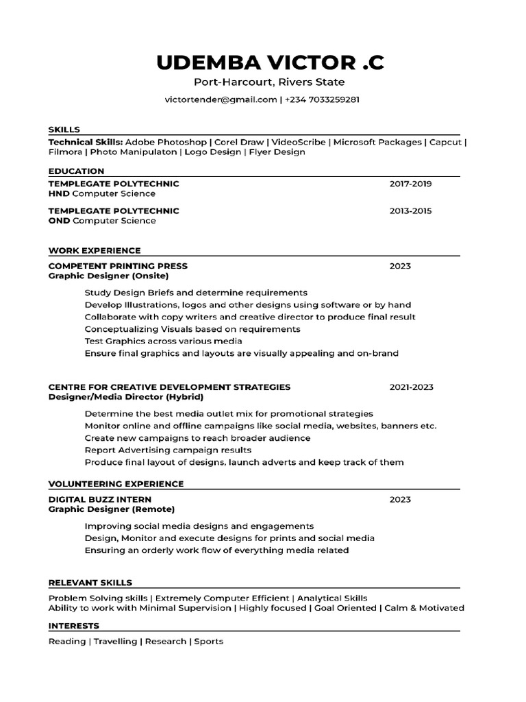 CV For Udemba Victor | PDF