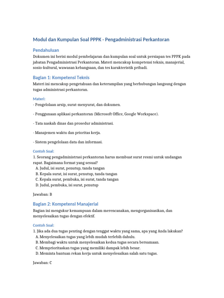 Modul Dan Kumpulan Soal PPPK Pengadministrasi Perkantoran | PDF