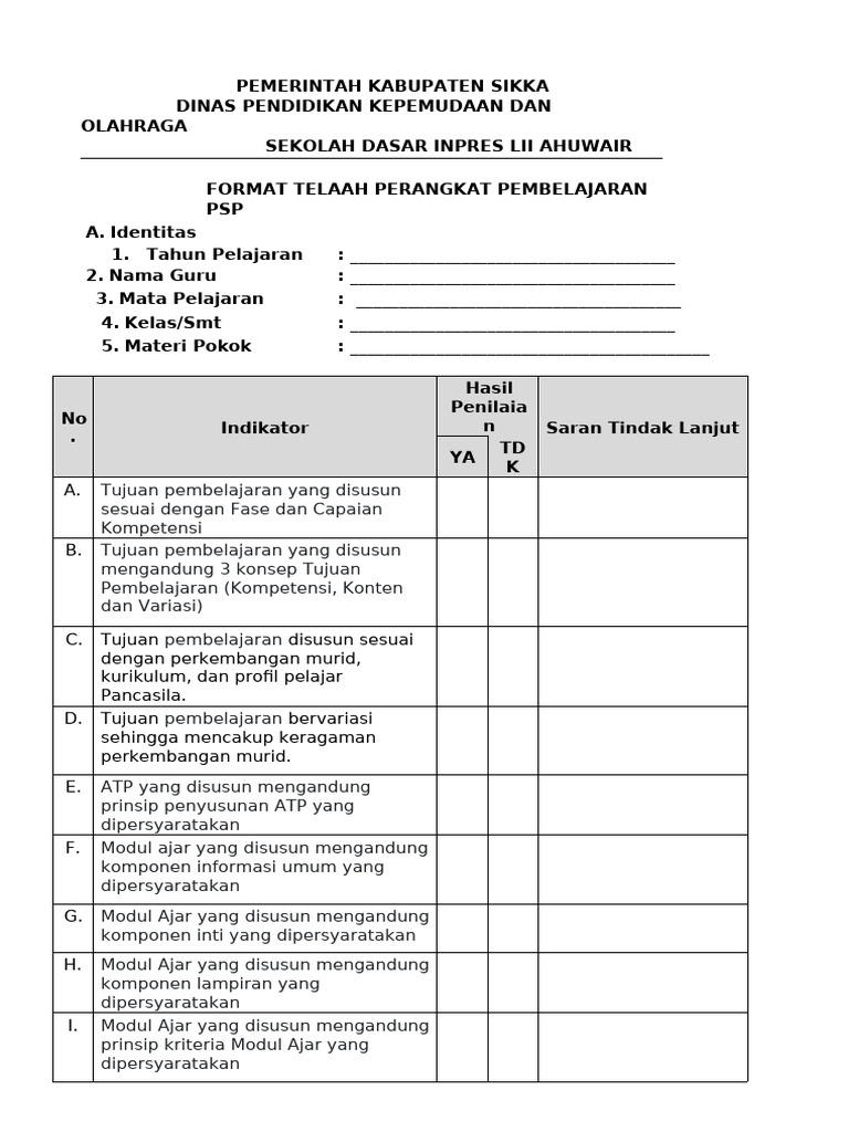 Format Telaah Perangkat Pembelajaran | PDF
