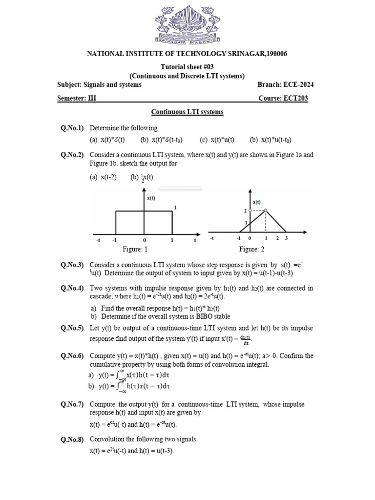 Signals and Systems T - Sheet | PDF | Convolution | Telecommunications Engineering