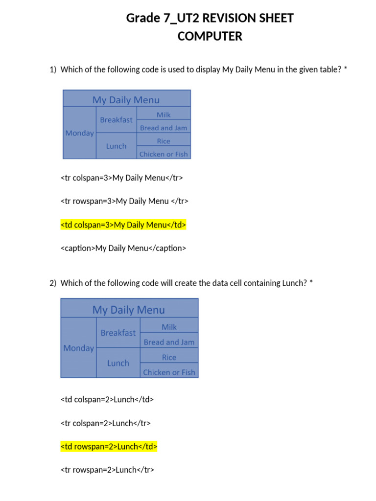 Grade 7 - UT2 - COMPUTER - REVISION SHEET | PDF | Computing