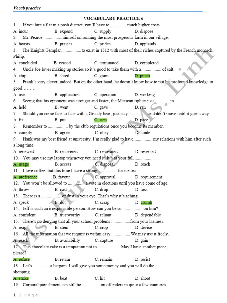 Vocabulary Level 1 - Practice 6 | PDF
