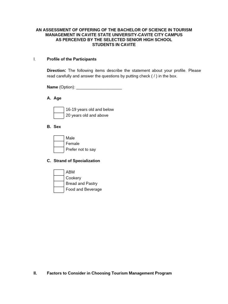 BSTM Questionnaire 1 | PDF | Transport | Tourism