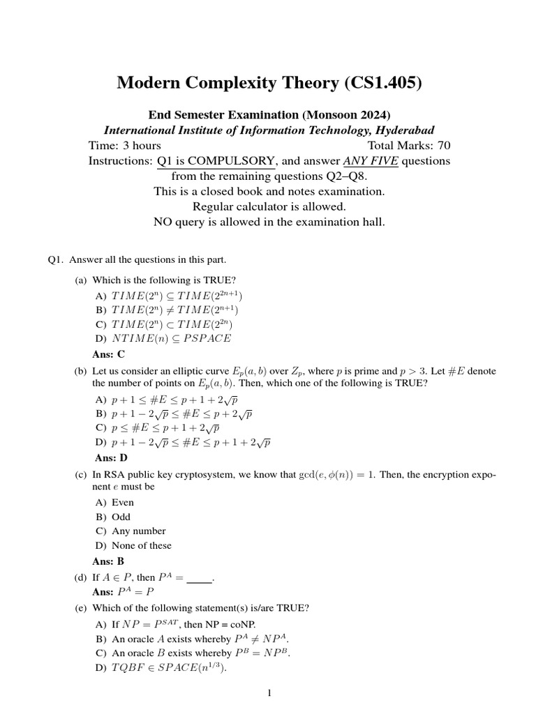 MCT EndSem 2024 SelectedSolution | PDF | Computational Complexity Theory | Theoretical Computer ...