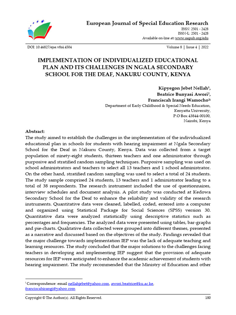 Implementation of Individualized Educational | PDF | Individualized ...