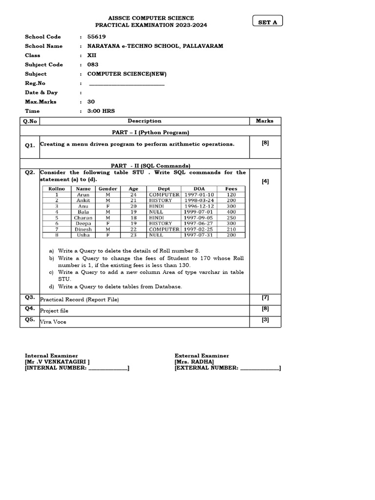 Board Practical Question Paper - 2024-2025 | PDF | Sql | Databases
