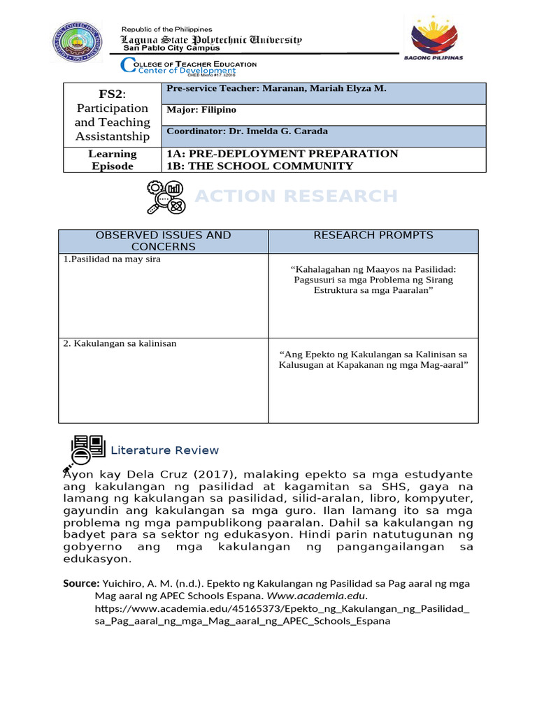 FS2 Action Research Template | PDF