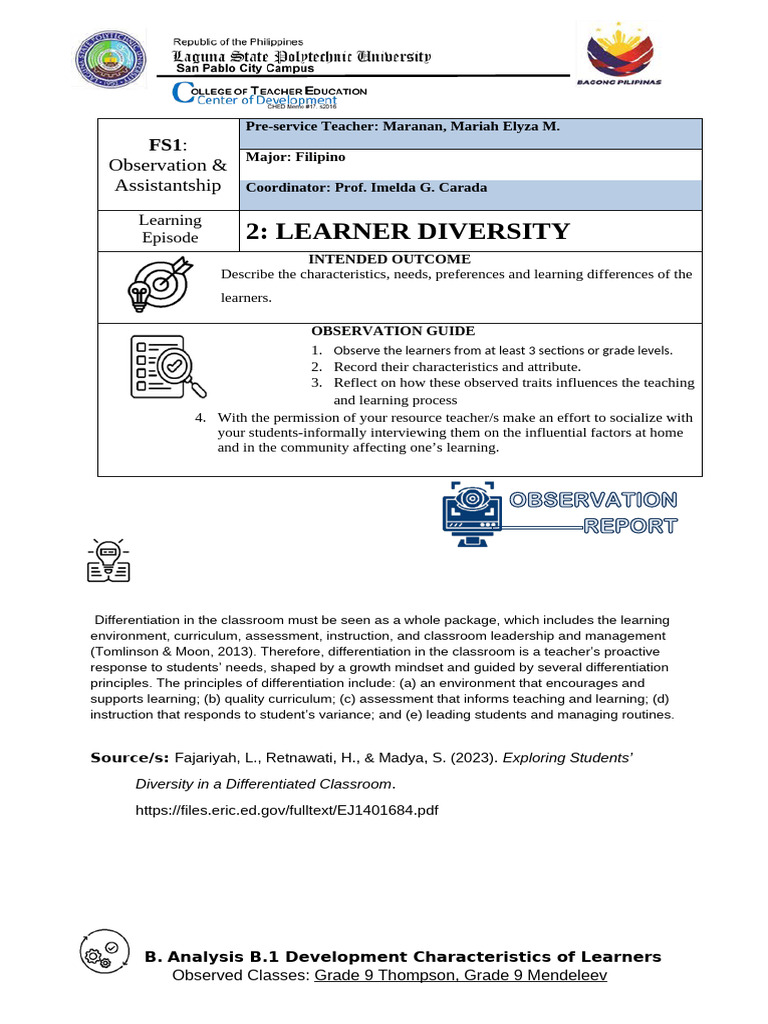 FS 1 Episode 2.1 Learner Diversity | PDF