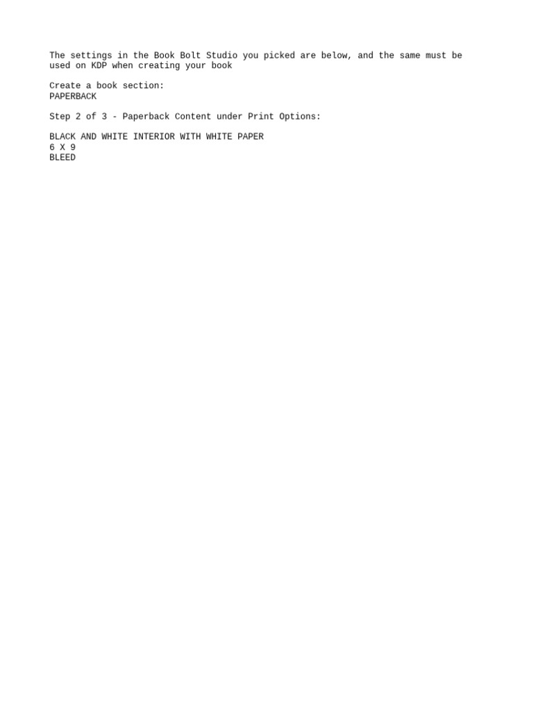 Project Settings for Kdp (Paperback)(Black and White Interior With ... Project Settings for Kdp (Paperback)(Black and White Interior With ...