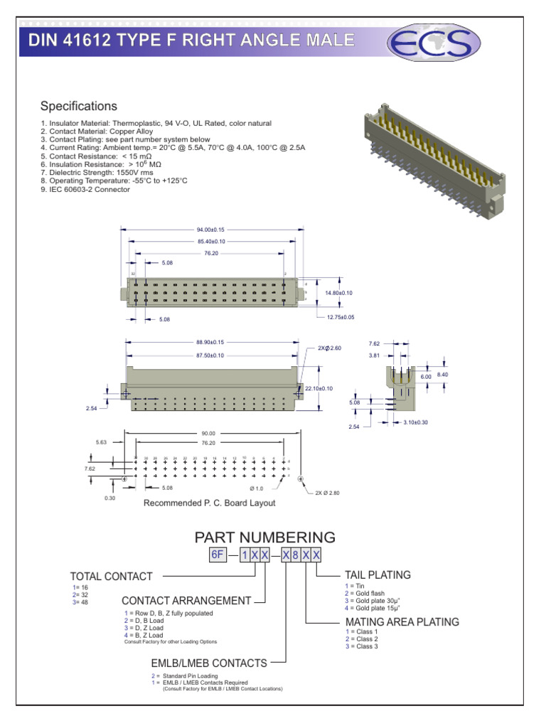 DIN 41612 6F Male Right Angle | PDF | Electrical Connector | Electrical Engineering
