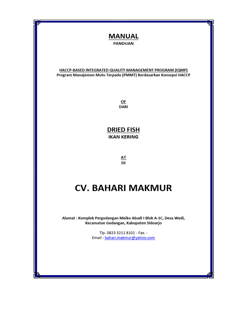 Panduan HACCP untuk Ikan Kering | PDF