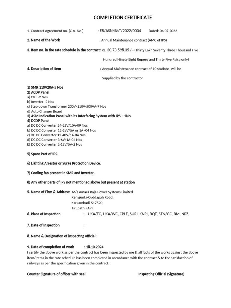 completion certificate | PDF | Power Engineering | Electrical Components