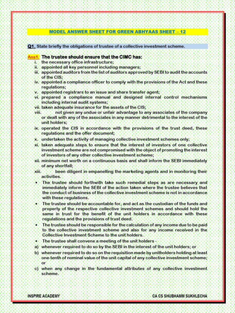 Model Answer Sheet for Green Abhyaas Sheet - 12 | PDF | Investment Fund | Investing