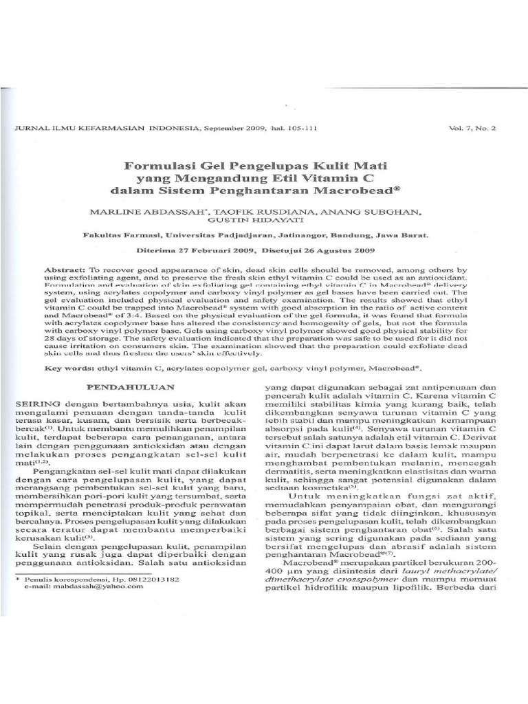 Formulasi Gel Pengelupas Kulit Mati yang Mengandung Etil Vitamin C ...