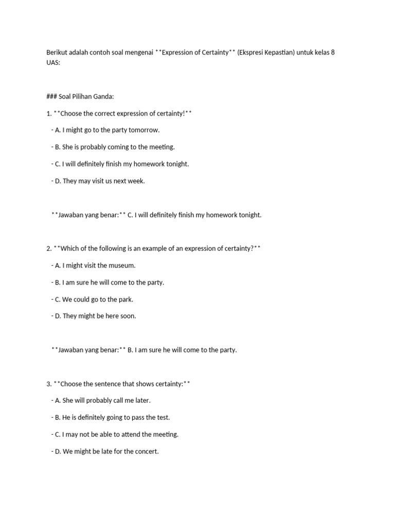 Soal Expression of Certainty | PDF