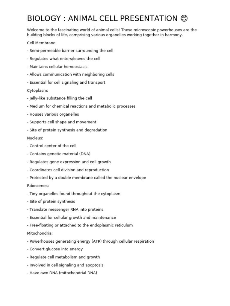 Animal Cell Structure and Function | PDF | Cell (Biology) | Cell Nucleus