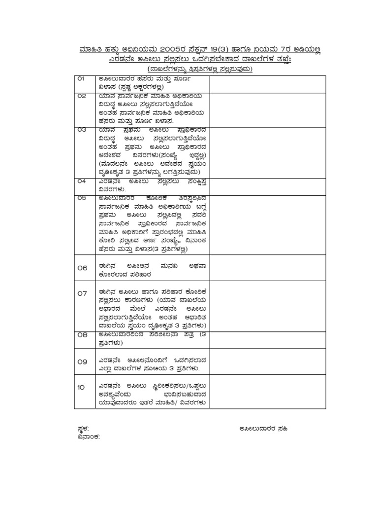 RTI Second Appeal Checklist Kannada | PDF